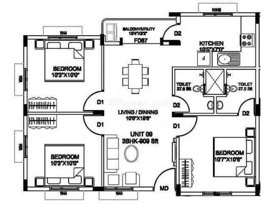3 BHK / Bedroom Apartment / Flat for rent in Confident Atik Enclave ...