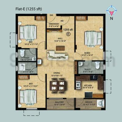 3 BHK Apartment / Flat for sale in Jeyams Empire KK Nagar Trichy - 1255 ...