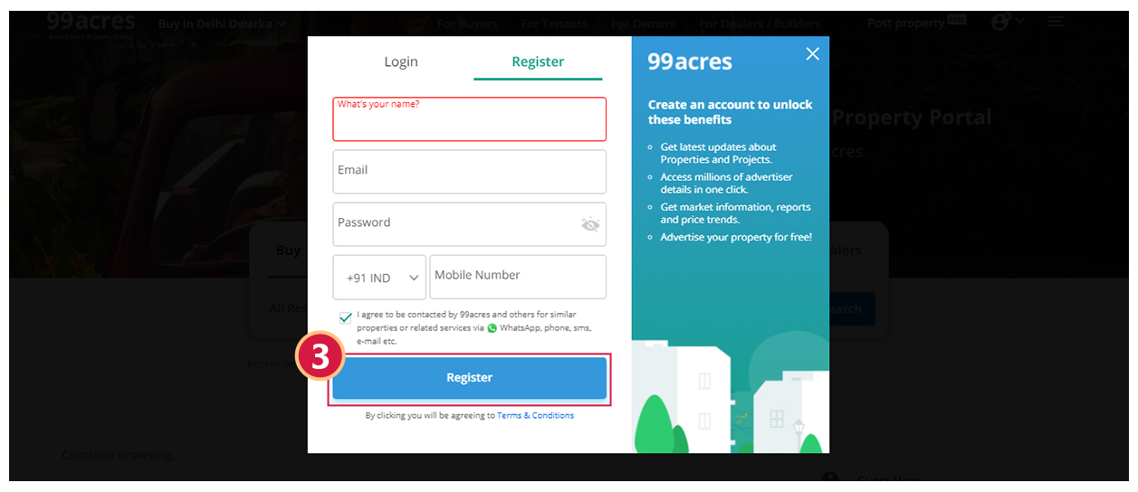 How to register on 99acres? - FAQ
