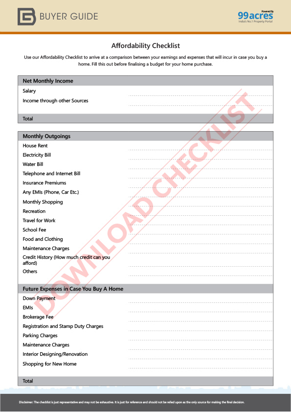 Home Buying Affordability Checklist - 99acres.com