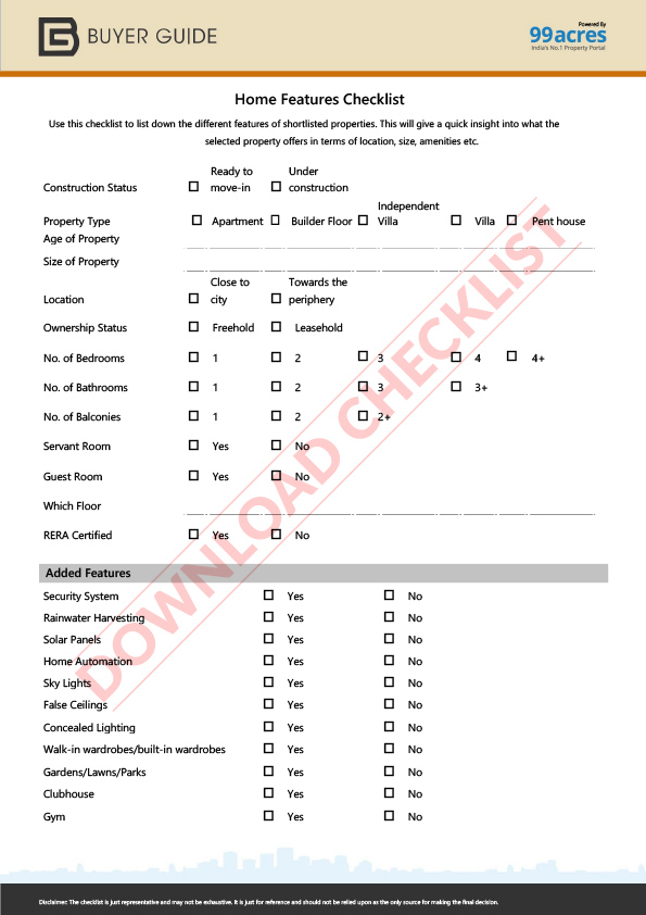 Home Buying Features Checklist - 99acres.com