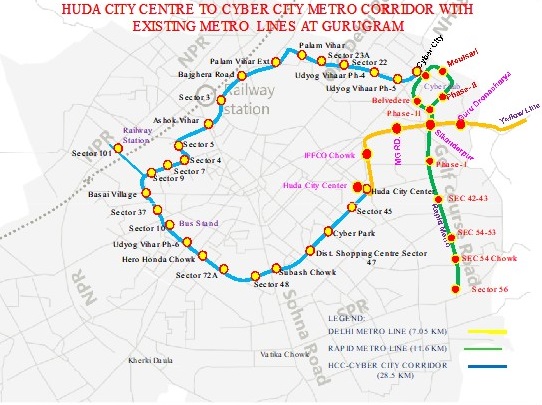 Huda City Centre-Cyber City Metro: Know stations, route, map & timeline