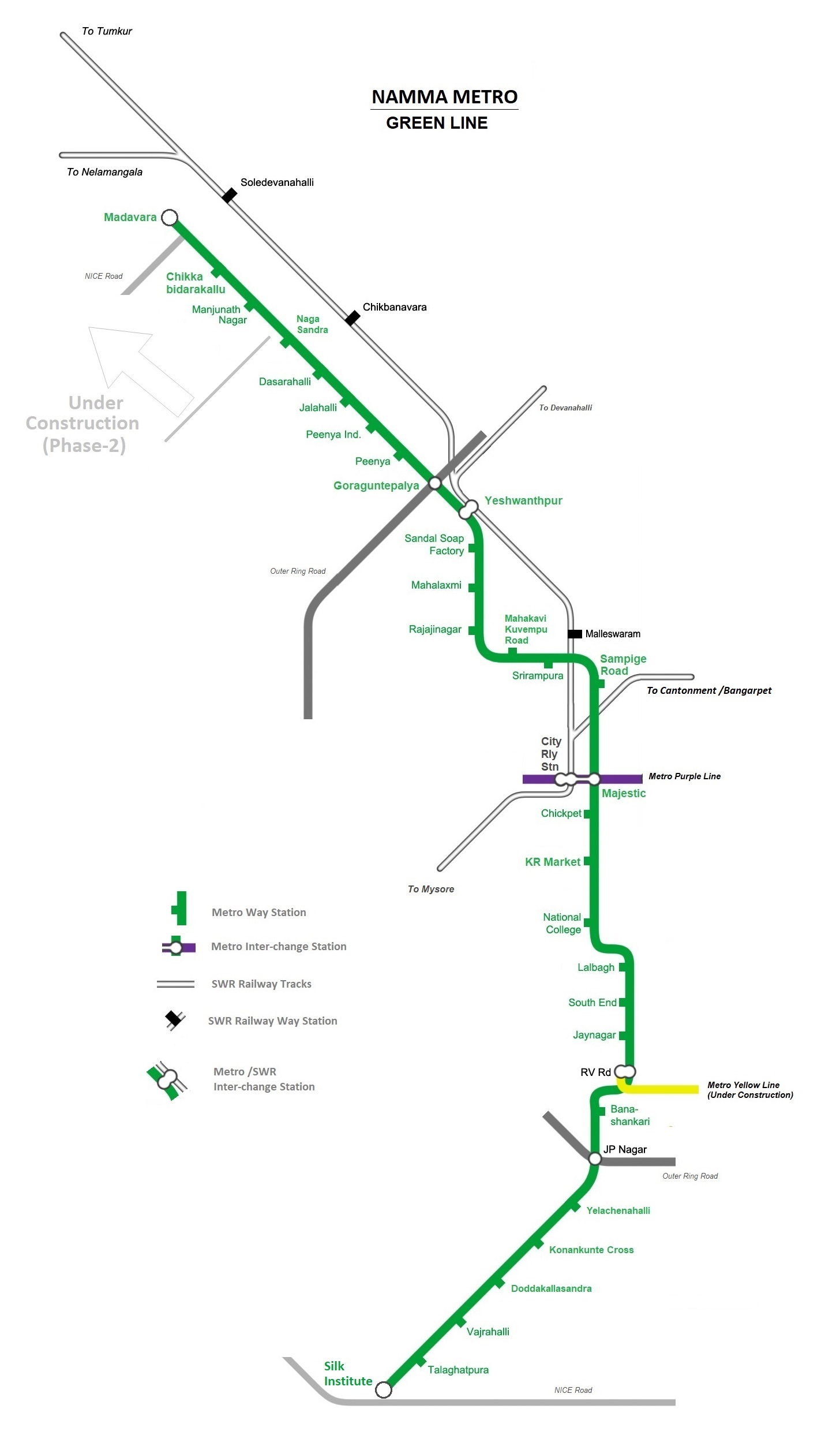 Green Line Metro Bangalore (Namma Metro): Stations, Route, Timings ...