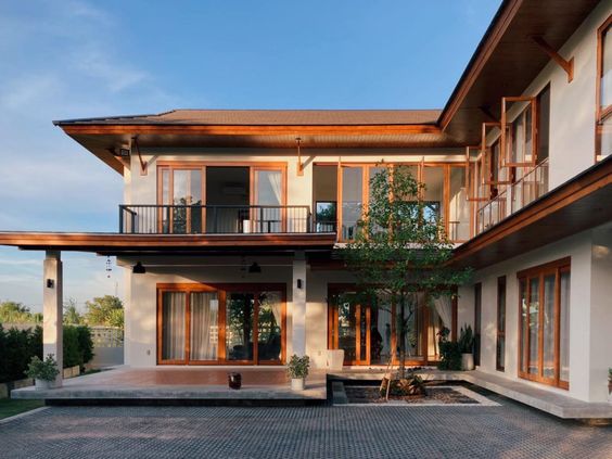 L Shaped 2 Story House Balcony