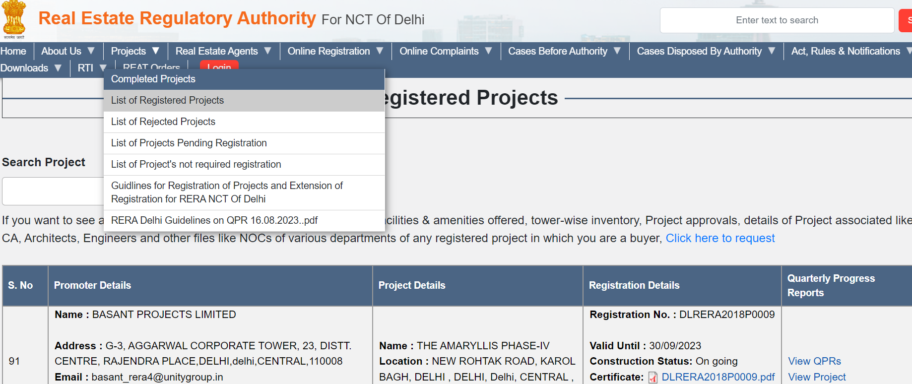 How to check RERA status in Delhi?