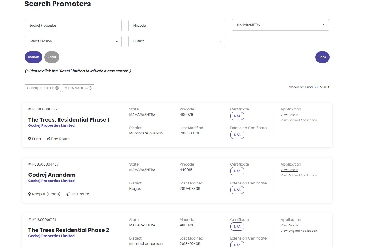 Maharashtra RERA: Project search by RERA number, Details & Status