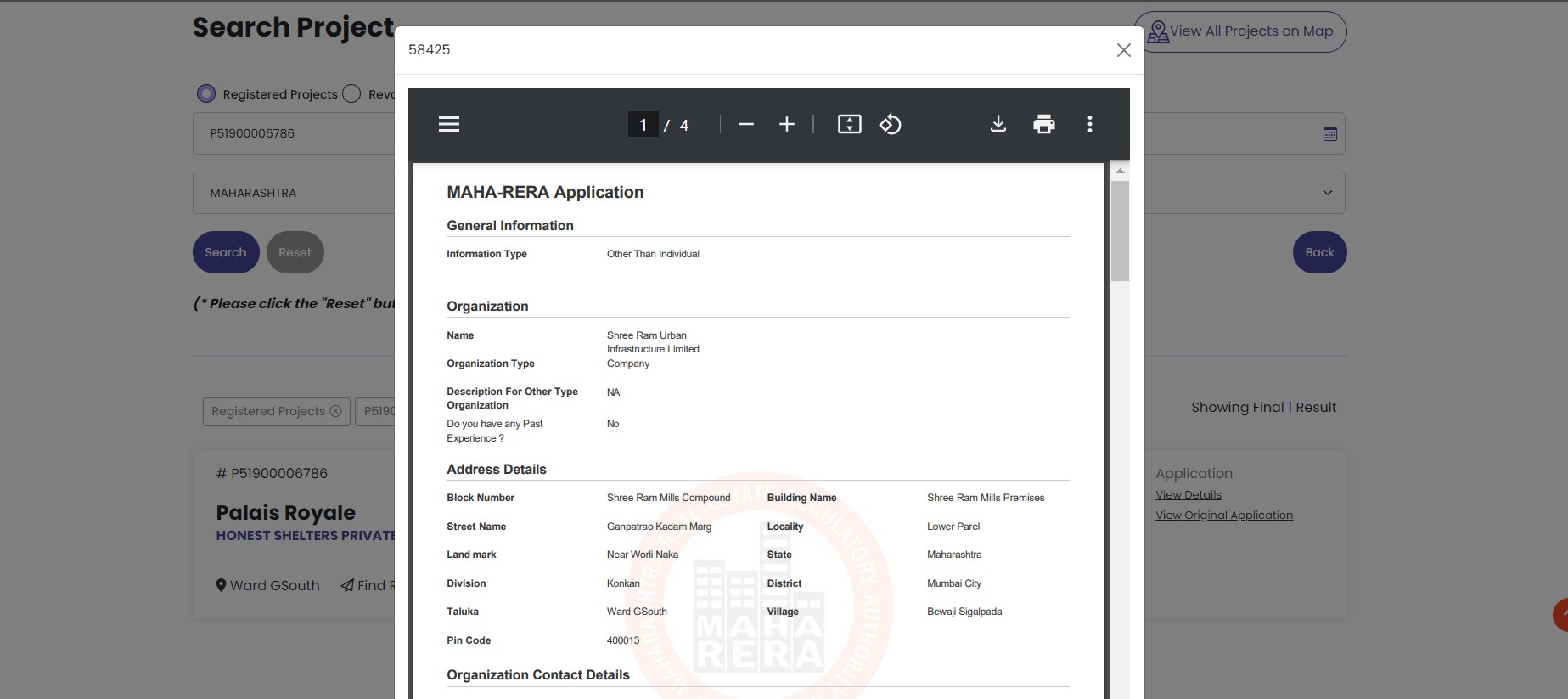Maharashtra RERA: Project search by RERA number, Details & Status